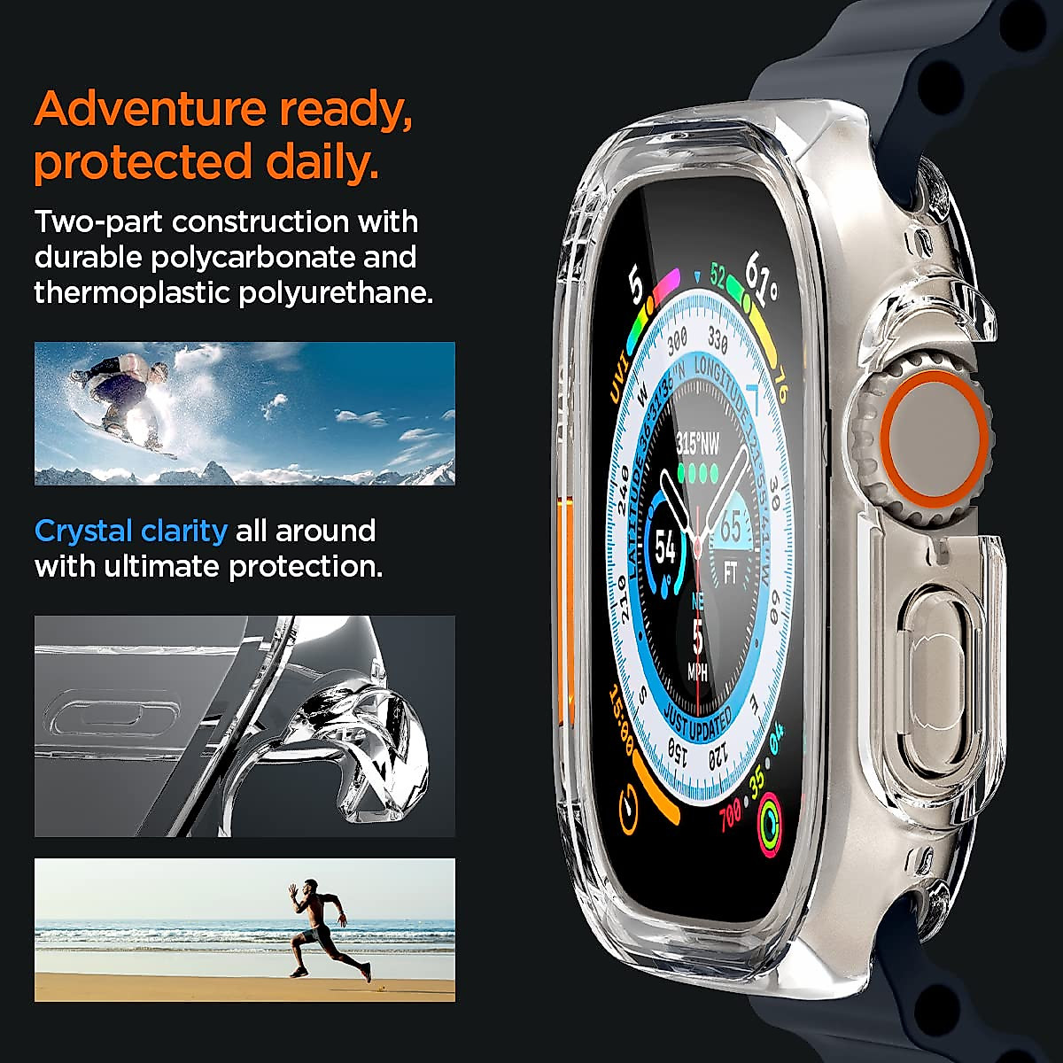 Spigen Ultra Hybrid Designed for Apple Watch Ultra 2/1 49mm Case with Full Coverage Screen Protector - Crystal Clear