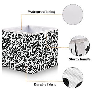 Blueangle Black and White Pattern Rectangle Storage Bin, 15.8 x 10.6 x 7 in, Large Collapsible Organizer Storage Basket for Home Décor（42）
