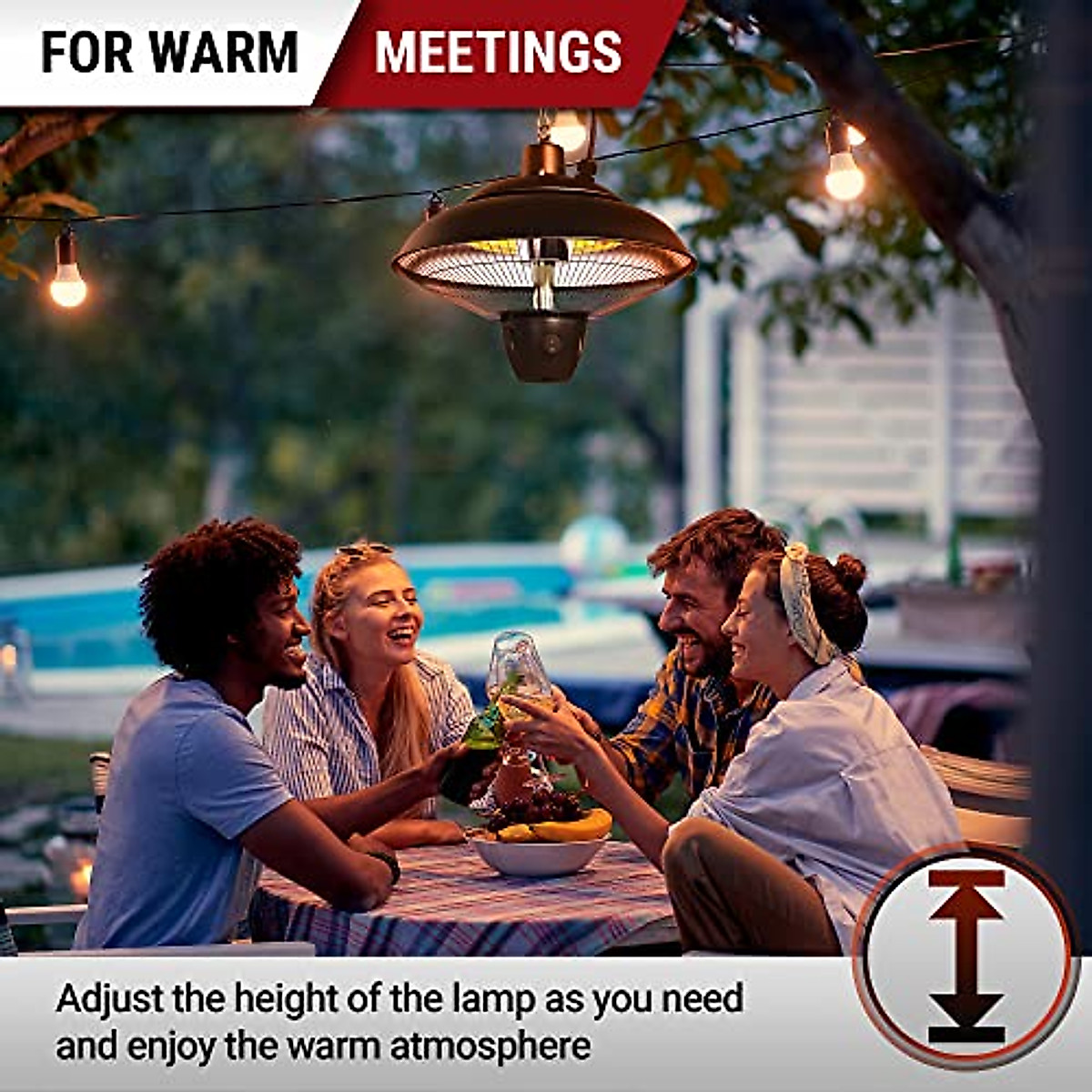 Outdoor Patio Heater - Electric Outdoor Heater - Ceiling Mounted Patio Heater - Waterproof Space Heater Lamp For Patio - Remote control electric heater outdoor- Hanging heater outdoor and indoor use