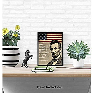 Abe Lincoln Quote, American Flag Art - 8x10 Patriotic Wall Decor for Home or Office - Unique Gift for Republicans, Conservatives, Democrats, Liberals Fans - UNFRAMED Constitution Art