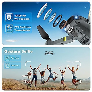INPORSA Drone with Camera for Adults Kids, 1080P HD Camera FPV Drone with Upgrade Altitude Hold, Gestures Selfie, Waypoint Fly, 3D Flip, One Key Start, 3 Speed Mode, 2 Batteries