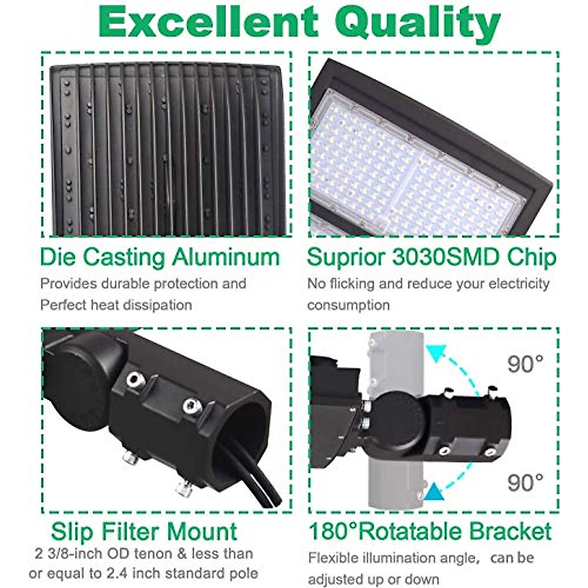 OSTEK 480V 300W LED Parking Lot Lights 42000LM LED Shoebox Street Fixture for LED Area Pole Lighting IP65 Outdoor Commercial Area Road Lighting 5000K 200-480V DLC UL