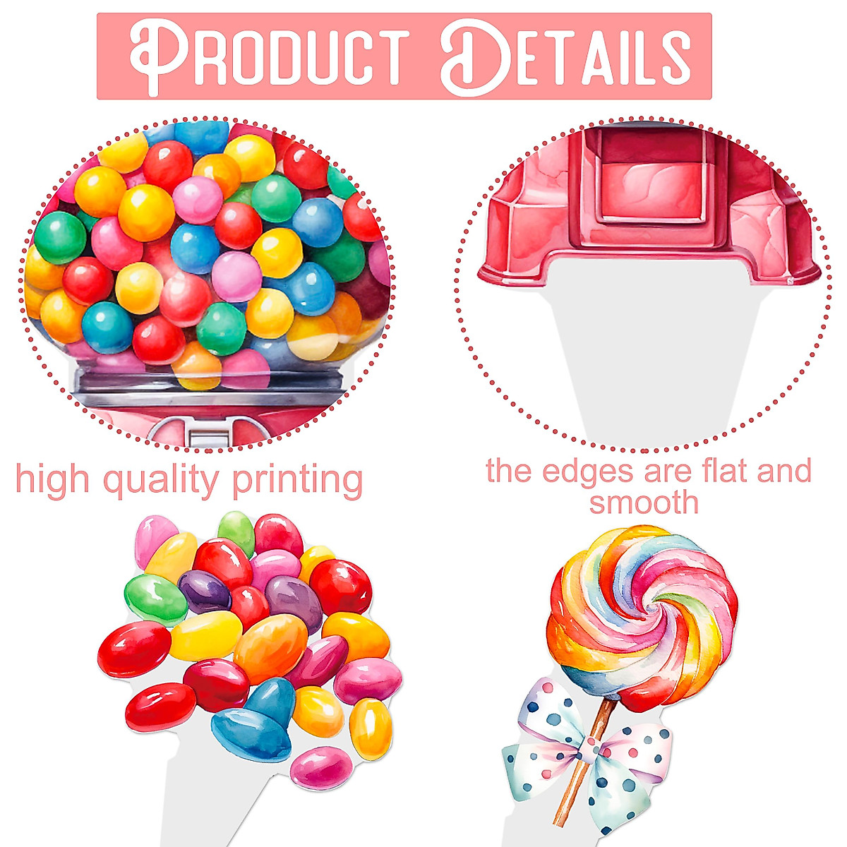 48Pcs Lollipop Cupcake Toppers Candyland Party Decorations Candyland Lollipop Cupcake Decorations Sweet Candy Cake Topper for Candyland Themed Birthday Baby Shower Supplies