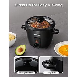 COMFEE' Rice Cooker, 6-Cup Cooked/3-Cup Uncooked, Removable Non-Stick Bowl, for Soups, Stews, Grains&Oatmeal, One Touch, Black