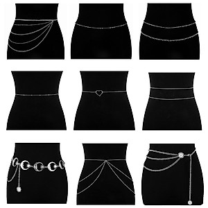 Vegolita 9Pcs Waist Belly Chain for Women Boho Multilayer Beach Bikini Body Chain Summer Adjustable Body Jewelry S