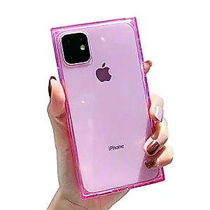 Tzomsze iPhone 11 Square Case Transparent, iPhone 11 Clear Case Reinforced Corners TPU Cushion，Crystal Clear Slim Cover Shock Absorption TPU Silicone Shell for iPhone 11 6.1 inch (2019)-Pink