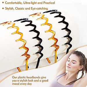 NONENDU Zig Zag Headbands Classic 90s Plastic Headband with Teeth Wavy Comb Headbands for Women Men, Shark Tooth Headband & Hair Band (2 Black + 2 Brown, Pack of 4)