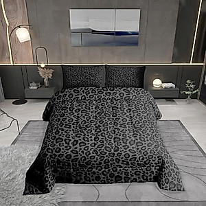 Castle Fairy Gray Wild Animal Skin Boys Girls Comforter Set Full Size,Leopard Print Duvet Set Teens Bedroom Decor,African Cheetah Wildlife Microfiber Soft Bedding
