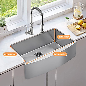 33 Inch Handmade Kitchen Sink Farmhouse Apron Front 18-gauge Stainless Steel Tight Radius, 33" x 22" x 10"