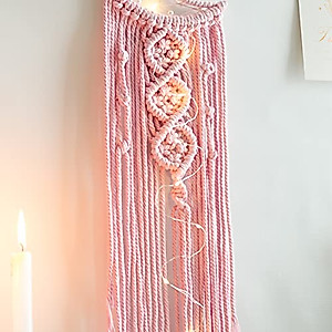 Pink Moon Dream Catcher with Light, Room and Boho Decor, Wall Decor, Gifts for Girl, Women, Bedroom Decor, Pink Décor and Gift, Birthday, Teen Girl Gifts