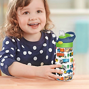 Stainless Steel Water Bottle for kids- 12 Ounce Stainless Steel Vacuum Insulated Water Bottle for Kids children,Double Wall Vacuum Insulated Bottles (Garbage Trucks)