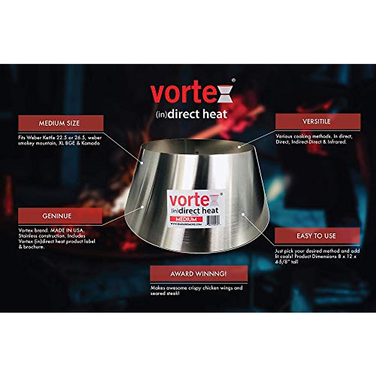 Medium BBQ Vortex™ BGE Kamado Kettle Charcoal (in)direct cooking - GENUINE, USA MADE