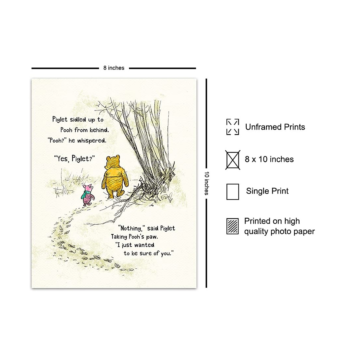 Winnie Wall Art & Decor - Pooh Kids Wall Art - Girls Bedroom Decor - Little Boys Room Decor - Baby Nursery Decor - Wall Decor for Toddlers - Inspirational Positive Quotes A. A. Milne Poster 8x10