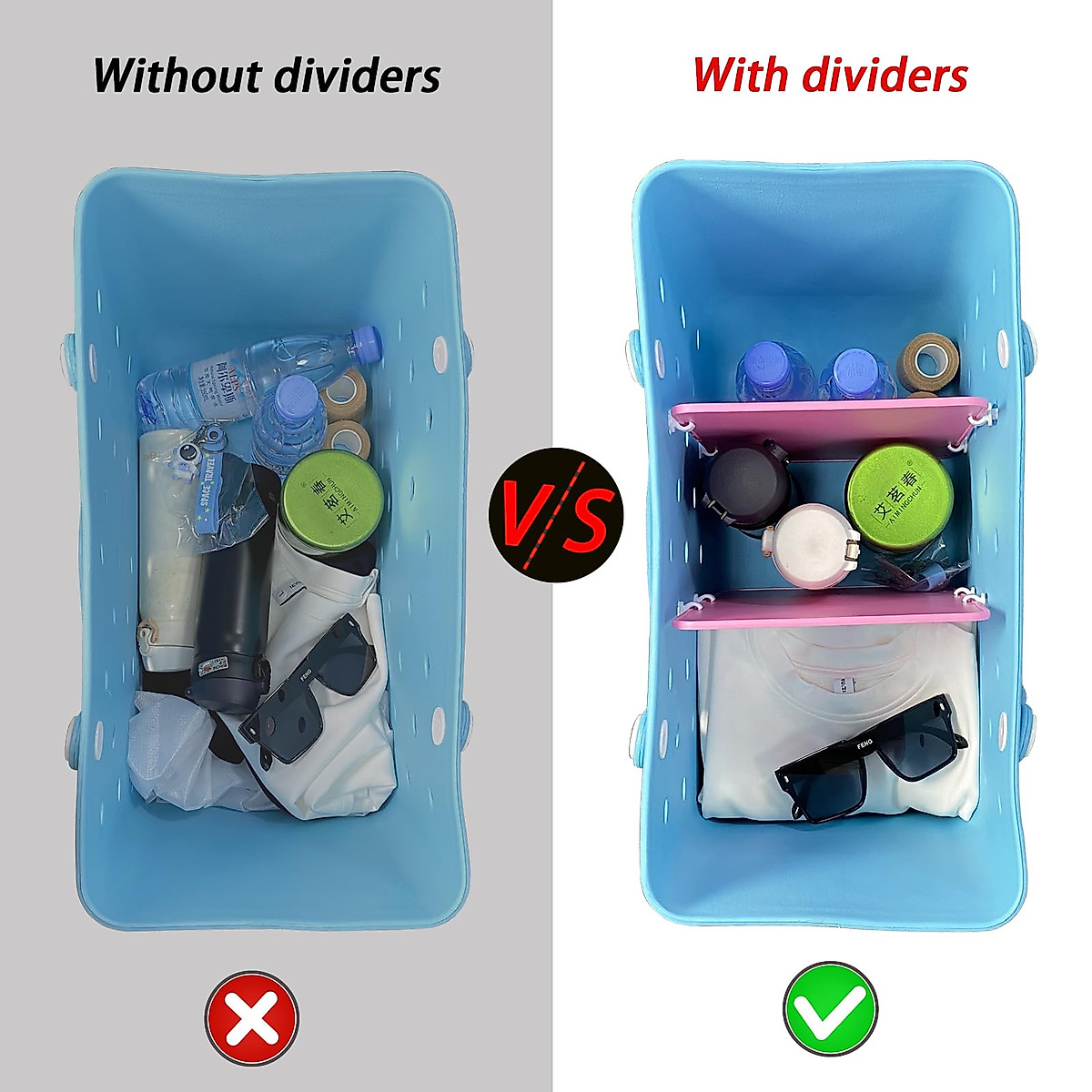 Yewaii 2pcs Bogg Bag Divider Tray X Large Compatible with Bogg Bag - Bench Bag Organizer Insert - Accessories for Original Bogg Bag Pink