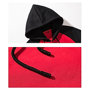 Maiyifu-GJ Men's Fleece Color Block Pullover Hoodies Slim Fit Drawstring Hooded Sweatshirt Casual Long Sleeve Gym Hoodie (Red,Small)