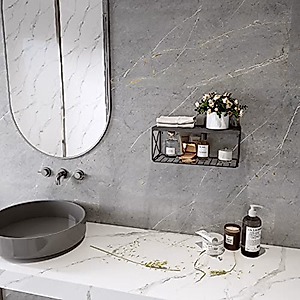 Hoiicco Floating Shelf Wall Mounted, Bathroom Shelf for Over The Toilet with Paper Storage Basket, Wood Wall Shelf for Wall Decor, Bedroom, Living Room, Kitchen, Washroom