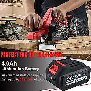 AOBEN Cordless Electric Hand Planer 21V, 16000Rpm 3-1/4-Inch Wood Planer, Li-ion Battery and Charger, Adjustable Planing Depth Power Planer for Woodworking Chamfer Home DIY