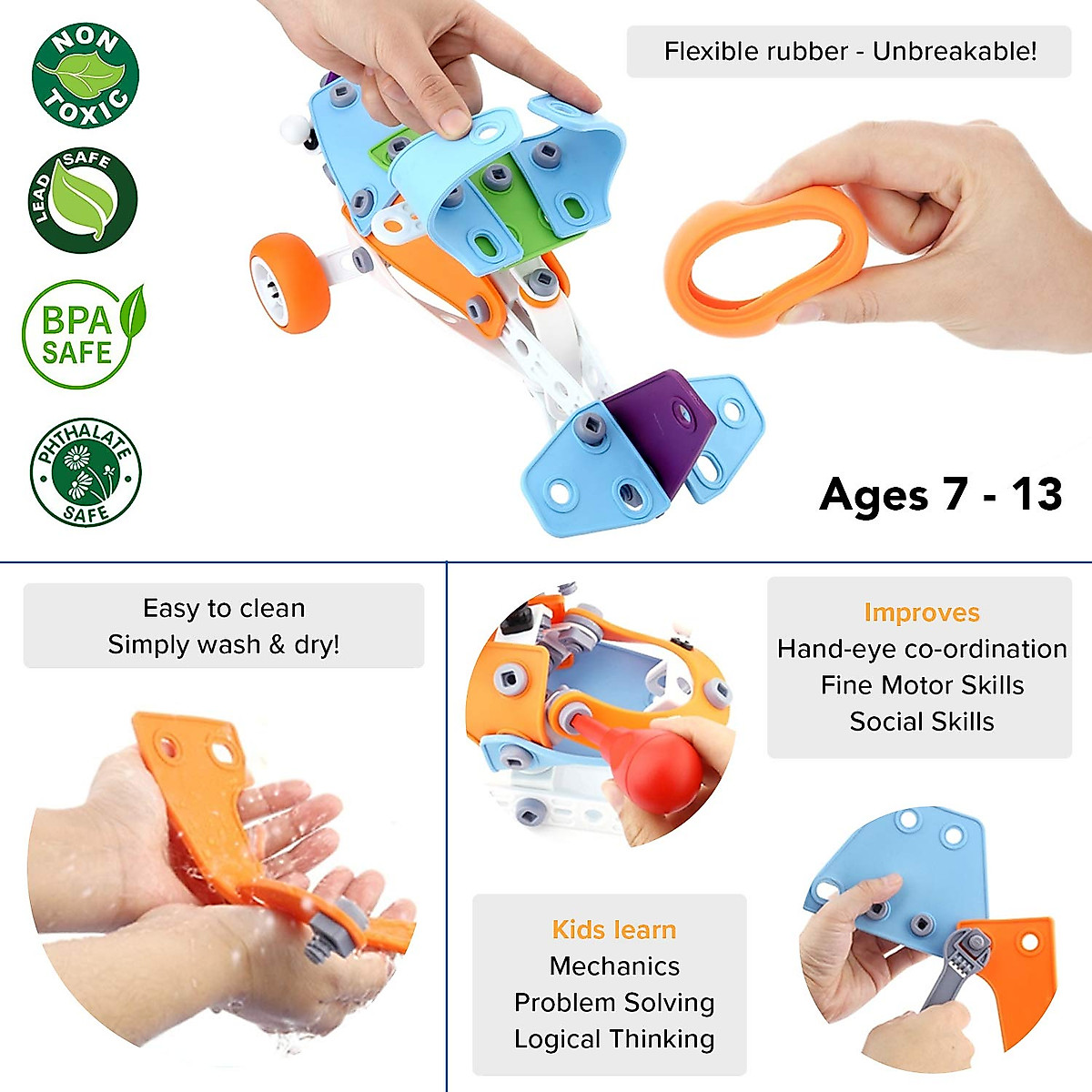Toy Pal 7in1 STEM Toys for 6 7 8+ Year Old Boys Girls - 163 Pcs Engineering Construction Building Educational Toy for Boys Age 6-8 | STEM Activities Fun Birthday Gift