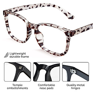 livho 2 Pack Blue Light Blocking Glasses, Computer Reading/Gaming/TV/Phones Glasses for Women Men,Anti Eyestrain & UV Glare (Matte Black+Leopord)