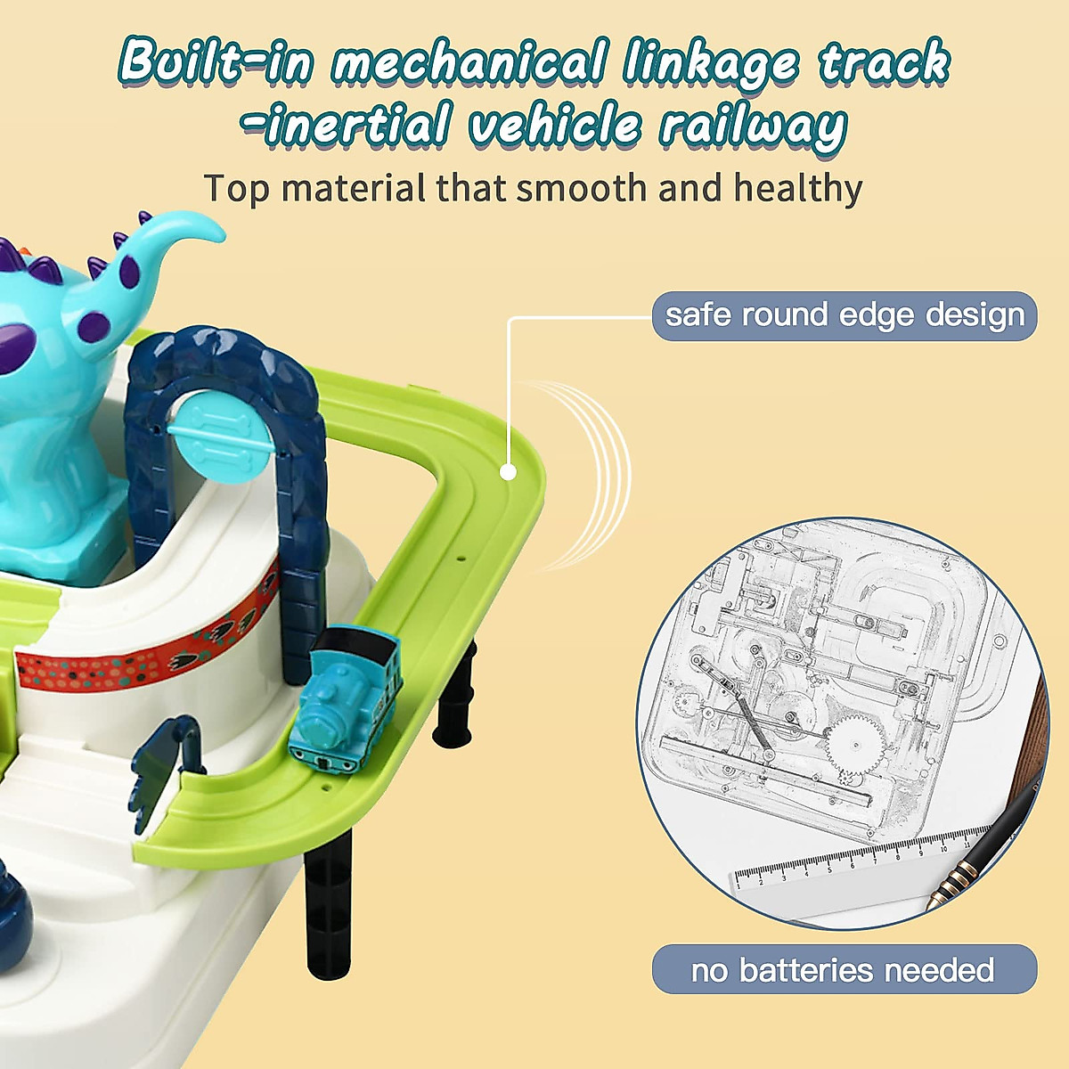 Large Car Toy Kids Race Track Toys for Boy, Dinosaur Adventure Car Race Track Toys Playsets for 3 4 5 6 Year Old Boys Girls, Preschool Educational Car Games Gift Toys (Blue Dinosaur Car)