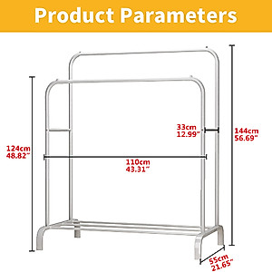 UDEAR Garment Rack，43.3 Inches Freestanding Hanger Double Pole Multi-functional Bedroom Clothing Rack, White