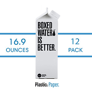 Boxed Water 16.9 oz. (12 Pack) – Purified Drinking Water in 92% Plant- Based Boxes – 100% Recyclable, BPA-Free, Refillable/Reusable Cartons – More Sustainable than Plastic Bottled Water