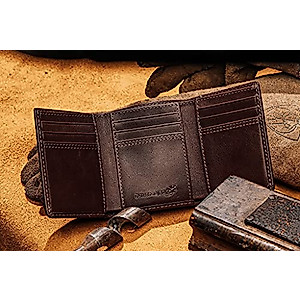 HoJ Co. Dutton Extra Capacity Trifold Wallet with Flip Out ID| 9 Card Slots & 3 Pockets | Full Grain Nappa Leather | Brown Tri fold Wallet