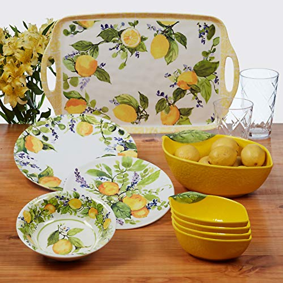 Certified International Lemon Zest 12 pc Melamine Dinnerware Set, Service for 4, Multicolor