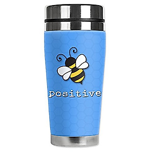 Mugzie brand 20-Ounce Travel Mug with Insulated Wetsuit Cover - Bee Positive