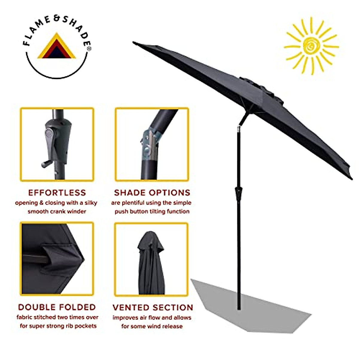 FLAME&SHADE 9 ft Half Round Outdoor Market Patio Table Umbrella with Tilt for Wall Balcony, Anthracite