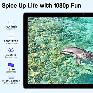 10.4 Inch 2K FHD Tablet Android 12 Tablets with Case, 16GB+128GB+1TB Octa-Core 2.0Ghz CPU Tablet PC, 2000 * 1200 IPS, 2.4G/5G WiFi BT, 5+13MP Dual Camera, 7000mAh Battery, Google Certified Tableta