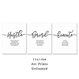Hustle Grind Inspirational Quotes Minimalist Office Decor Wall Art For Girl Boss Motivational Prints Entrepreneur Gift, Set of 3 Prints, 11x14inch Unframed