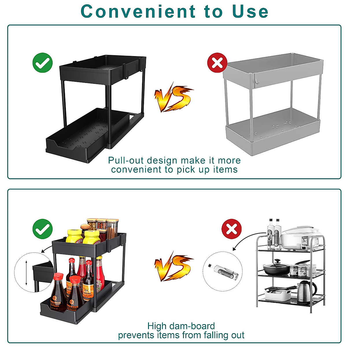 2 Pack Under Sink Organizer with Sliding Cabinet Basket, 2 Tier Multi-Purpose Under Sink Organization and Storage for Bathroom Kitchen