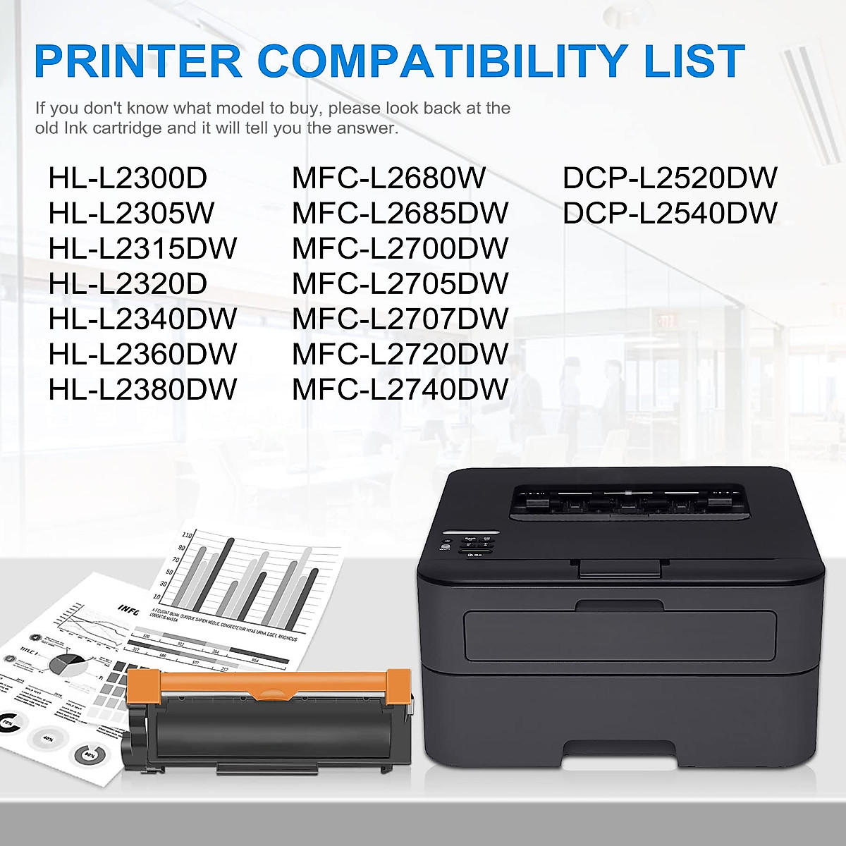 TN660 TN-660 Toner Cartridge High-Yield (1Black) Replacement for Brother HL-L2300D L2340DW L2360DW L2380DW MFC-L2680W L2707DW L2720DW L2740DW DCP-L2520DW L2540DW Printer