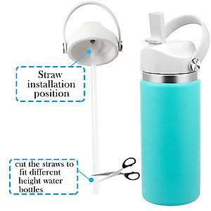 Straw Lid Compatible with 12 16 18 32 40 oz Wide Mouth Hydro Flask, Lids with Straw for Water Bottle Accessories, Replacement Straw Cap with Flex Handle for Hydroflask, White