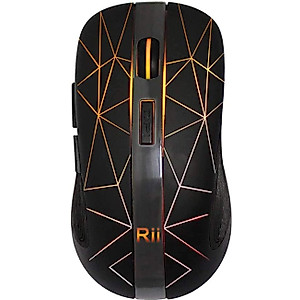 Rii RM200 2.4G Wireless Mouse with USB Nano Receiver, 5 Buttons Rechargeable Mouse,Colorful Backlit RGB Gaming Mouse for Notebook,PC,Computer-Black