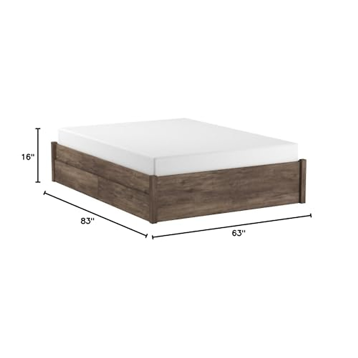 Prepac Select Queen 4-Post Raised Platform 2-Drawer Storage Bed, Modern Queen Storage Bed with Drawers 83" D x 63" W x 16" H, Drifted Gray, DBSQ-1302-3K