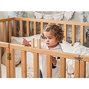 BUSYWOOD Wooden Floor Bed Playpen with Extended Rail - Toddler Bed Frame - Bed with Extra Protection - Toddler Playpen - Play Bed - Solid Wood Bed - (Model 6.3, Floor bed)