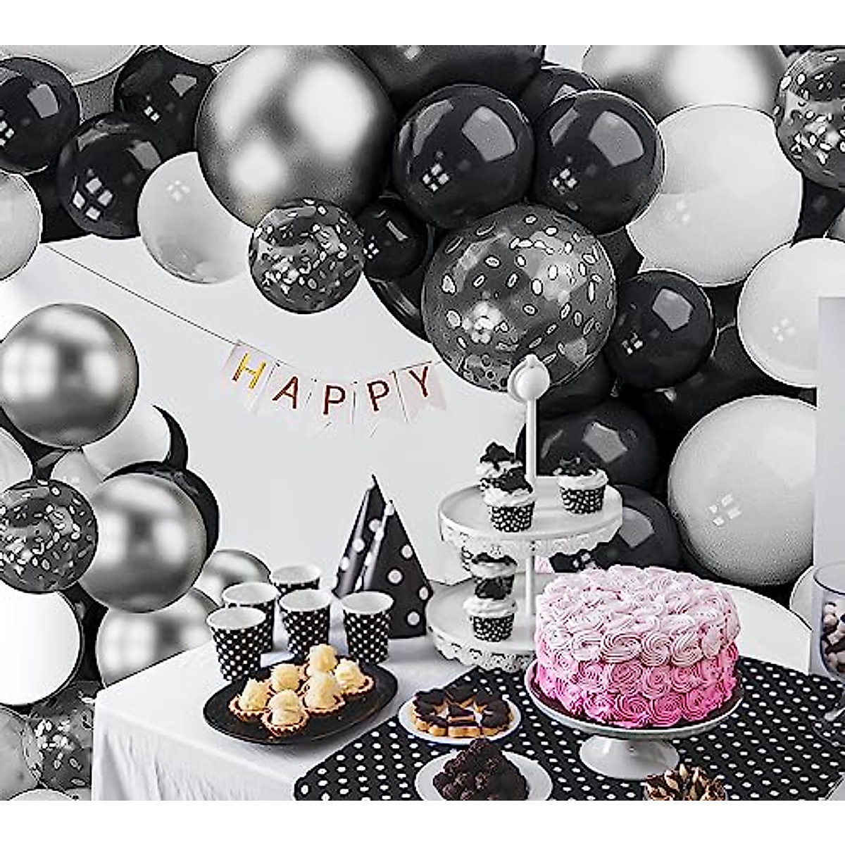 Black White Balloons Garland Arch Kit-148Pcs Confetti Silver Black White Balloons Party Decorations for Baby Shower Birthday New Years Engagement Wedding Anniversary Retirement