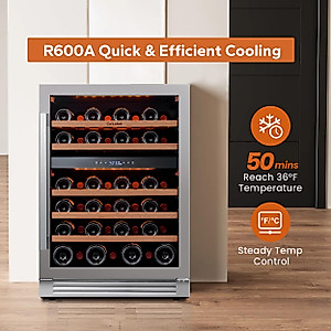 Ca'Lefort Wine Fridge & Cooler - 24 Inch Wine Cooler Refrigerator Hold 46 Bottle, 40-65°F Dual Zone Refrigerator Glass Door, 3 LED Built-in, Under Counter or Freestanding for Home Kitchen (5.65 cu.ft)