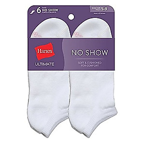 Hanes Ultimate Women's 6-Pack No-Show Socks, White, 5-9