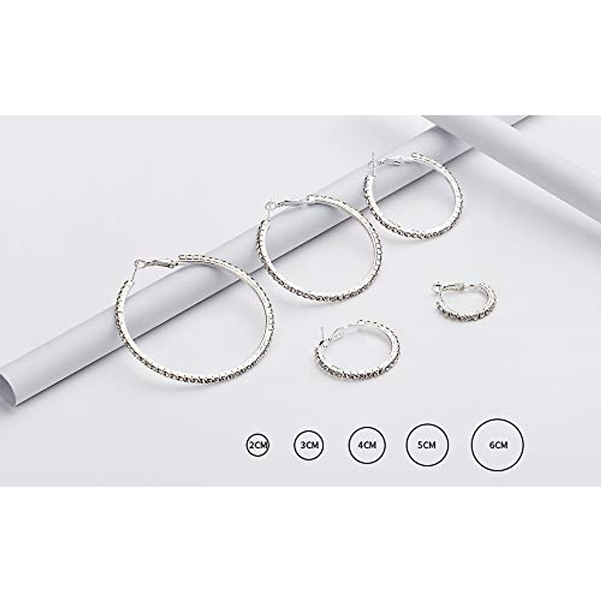 Royal Amoyy Hoop Earrings for Women and Girls, Shinning Rhinestone Hoop Earrings, Hypoallergenic Plated Alloy Earrings, Silver