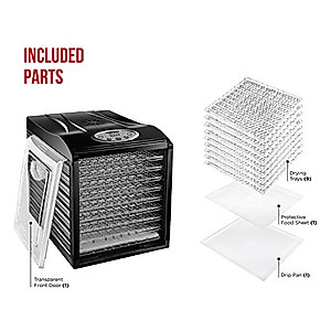 Chefman 9-Tray Food Dehydrator Machine Professional Electric Multi-Tier Food Preserver, Dried Meat or Beef Jerky Maker, Fruit & Vegetable Dryer with 9 Slide Out Trays & Transparent Door, Black