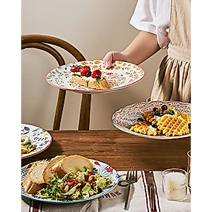 getstar 10.5” Ceramic Dinner Plates with Underglaze Assorted Patterns, Set of 6, Microwave & Dishwasher Safe, Colorful Porcelain Salad Pasta Dinner Plates Set of 6