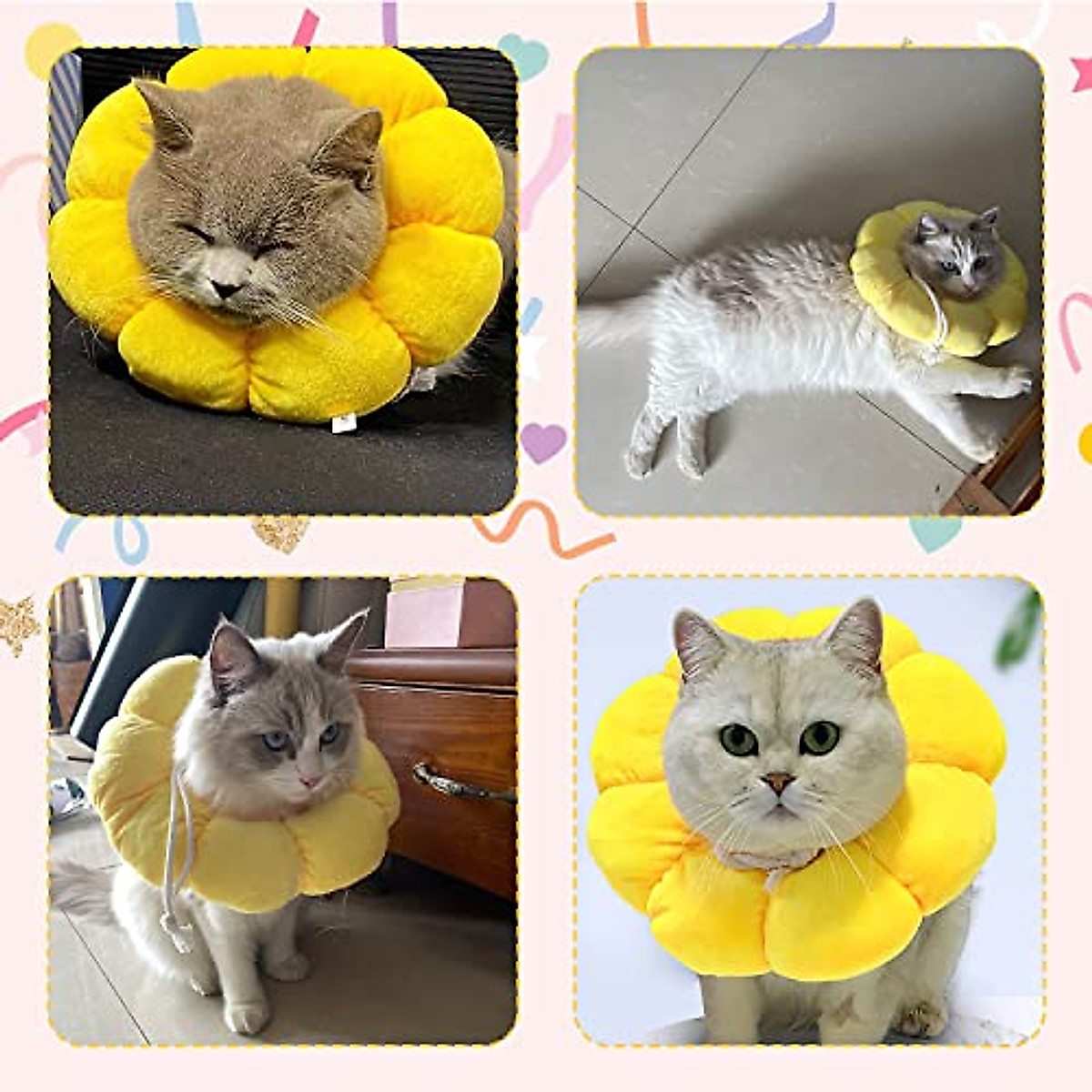 KUDES Cat Small Dog Recovery Collar, Cute Sunflower Neck Cone After Surgery, Adjustable Pet E Collar, Wound Healing Protective Cone Surgery Recovery Elizabethan Collars for Small Pet