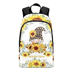 Personalized Name Sunflower Leopard Gnome Watercolor Backpack Unisex Bookbag for Boy Girl Travel Daypack Bag Purse 17.7 IN
