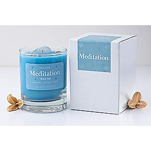 My Lumina Meditation Aromatherapy Candle w/Clear Quartz Crystal Inside, Beach Sage Relaxing Calming Positive Peace Energy, Soy Wax Blue Scented Candle for Home,Bath,Bathroom,Yoga,Self Care,Gift,Women