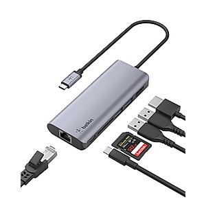 Belkin USB C Hub, 6-in-1 MultiPort Adapter Dock with 4K HDMI, USB-C 100W PD Pass-Through Charging, 2 x USB A, Gigabit Ethernet Ports and SD Slot for MacBook Pro, Air, iPad Pro, XPS and More