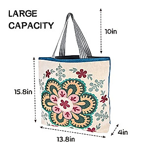 Hibala Tote Handbags for Women Large Embroidered Canvas Shoulder Bag Daily Bag Boho Bag (Mandala pattern)