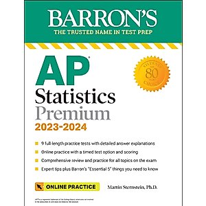 AP Statistics Premium, 2023-2024: 9 Practice Tests + Comprehensive Review + Online Practice (Barron's AP)